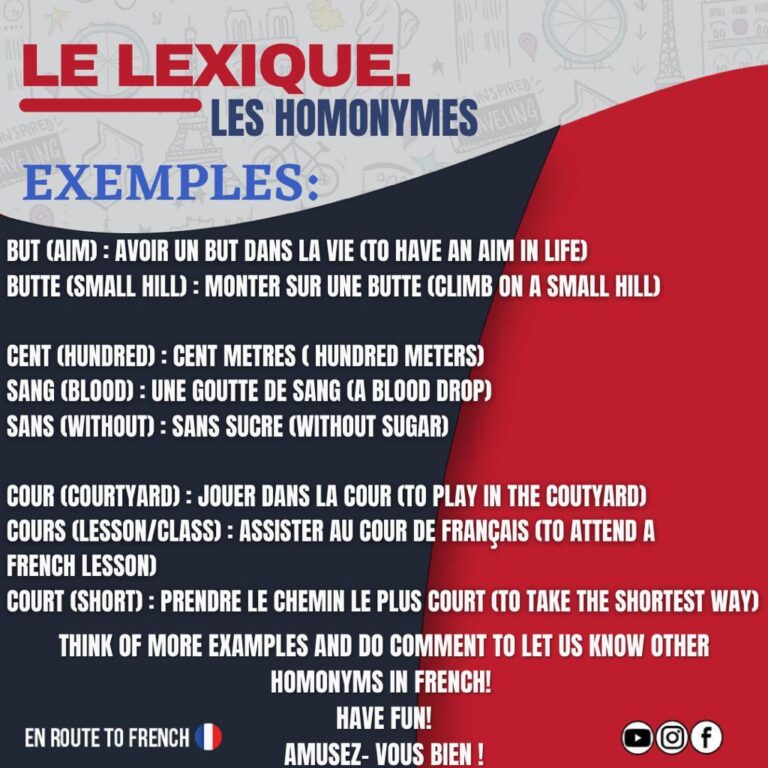 Le Lexique – The Homonyms -Les Homonymes – En Route To French
